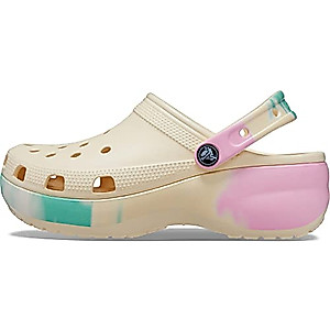 Crocs Women's Classic Graphic Platform Clogs, Platform Shoes, Vanilla/Multi, 8 Women