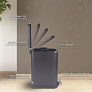 10 Liter/2.6 Gallon Small Trash Can with Lid Soft Close, Removable Inner Waste Basket, Slim Garbage Can for Bathroom Bedroom Office, Rectangular Step Trash Bin, Anti-Fingerprint Brushed Bronze Finish
