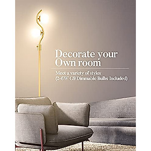 Lightdot Dimmable Globe Floor Lamp, Gold Standing Lamp with 2PCS 3000K G9 Bulbs, Frosted Shades, Industrial Tall Lamps for Bedroom Living Room Mid Century Modern Decor