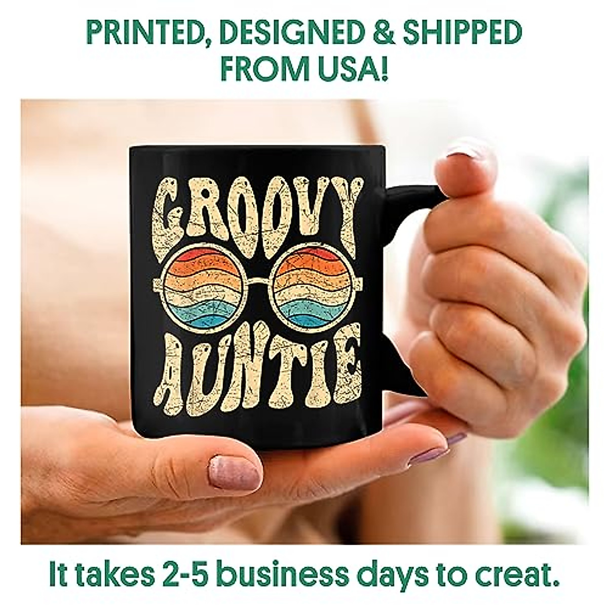 TUANDANG GOOD DEAL Groovy Auntie 70s Aesthetic Nostalgia 1970's Retro Aunt Black Coffee Mug 11oz…