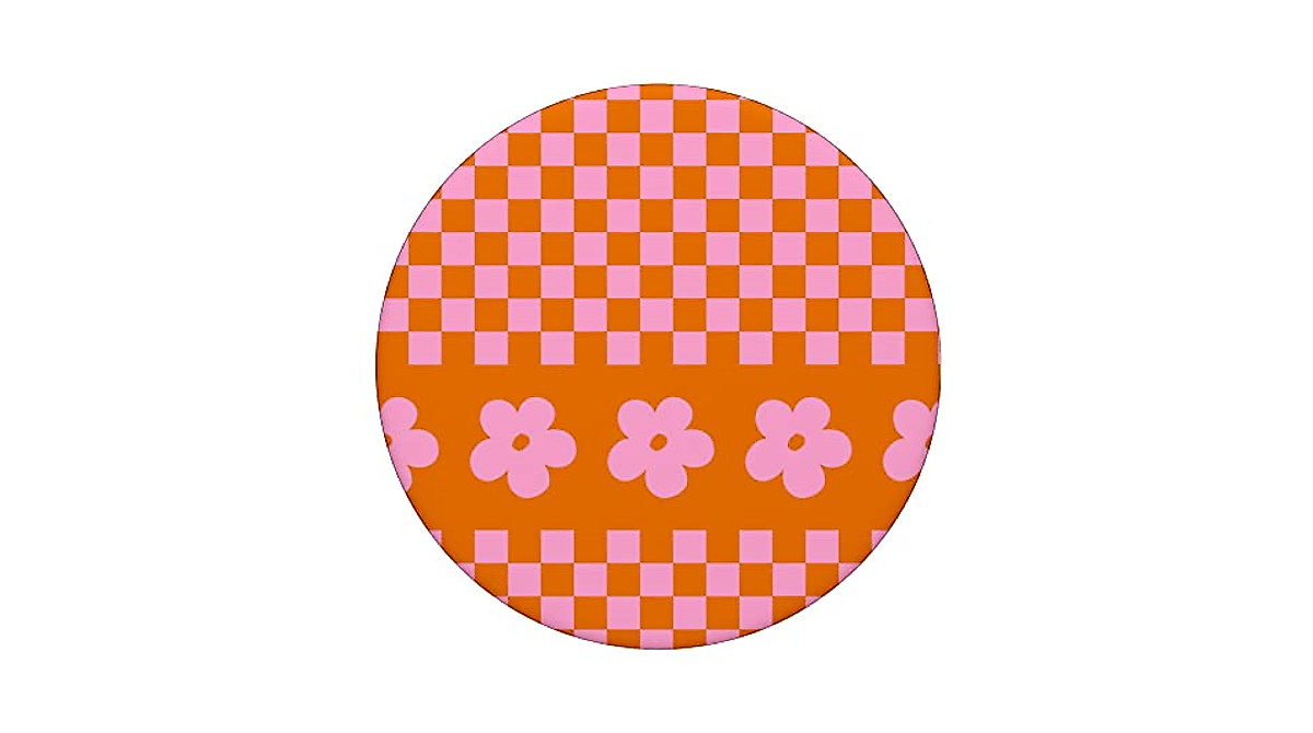 Aesthetic Checker Retro Groovy Flowers in Red Pink Colors PopSockets ...