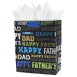 Hallmark 9" Medium Father's Day Gift Bag with Tissue Paper (Black, Green, Blue, Gold) "Best Dad" "Happy Father's Day"