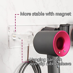 Floatant Wall Mount Hair Dryer Holder Compatible with Dyson Supersonic, Hair dryer holder, Acrylic Attachments Organizer with Hooks for Accessories Nozzles, Wide-Tooth Comb, Diffuser (Transparent)