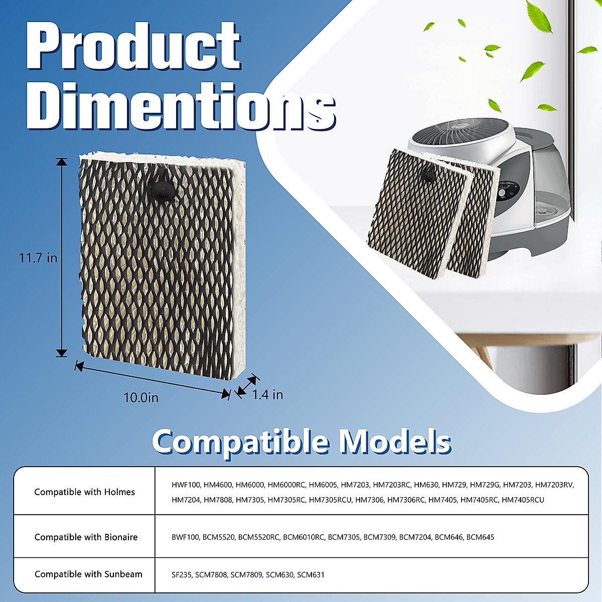 Funmit Humidifier Filter E Replacement Compatible with Holmes HWF100 Bionaire BWF100 Sunbeam SF235 Series, 6 Pack
