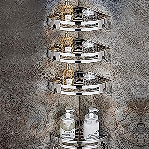 FVRTFT Bathroom Shelves Wall Mounted Shower Shelves Corner Shower Rack Stainless Steel with Hook No Drilling Self Adhesive for Kitchen Bathroom-Silver B_4th Floor