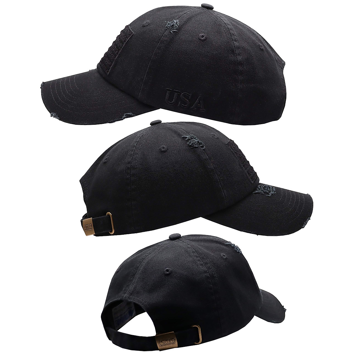 Antourage American Flag Hat for Men and Women | Vintage Baseball Tactical Hat Cap with USA Flag + 2 Patriotic Patches ((11) Black)