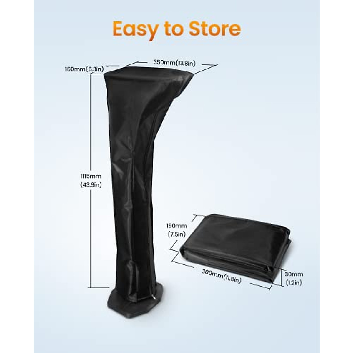 Haimmy Patio Heater Covers with Zipper, Waterproof, Dustproof, Electric Outdoor Heater Cover 43.9'' Height x 13.8" Length x 6.3" Width, Black