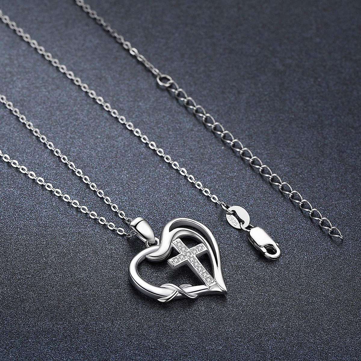 CUOKA MIRACLE Cross Necklace for Women 925 Sterling Silver Heart Infinity Pendant Faith Pendant Necklace Heart Cross Necklaces Jewelry Gift Mother Girlfriend Heart Necklace
