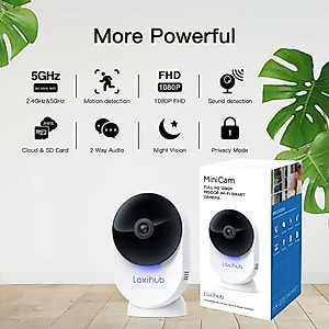 LAXIHUB 5GHz WiFi Security Camera Indoor Baby Monitor Cam White Home Pet/Dog/Cat Camera with App, 5Ghz/2.4Ghz Dual Bands,1080P FHD Night Vision, 2-Way Audio, Motion Detection Area Customized
