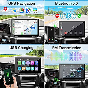 APHQUA Portable Carplay with Wireless Apple Carplay & Android Auto, 9 Inch IPS Touchscreen Car Stereo Radio Receiver with Light-Sensitive Mirror, Bluetooth, Google, Siri, WiFi, GPS Navigation, Black