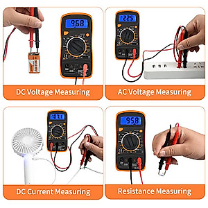 Digital Multimeter,2000 Counts Voltage Tester,Volt Ohm Amp,Multi-Meter Tester AC/DC Voltmeter DC Current, Diode and Resistance,Dual Fused for Anti-Burn, with Test Leads Backlight LCD Screen