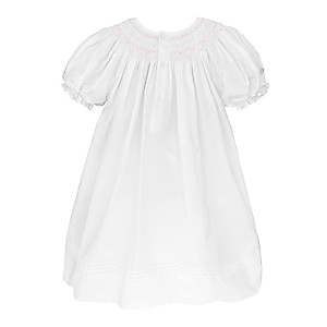 Petit Ami Baby Girls Daygown with Heart Smocking and Pearls (White, 24 Month)