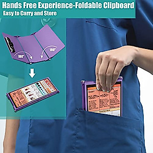 Nursing Clipboard Foldable, Foldable Clipboard w/ Nursing Edition Cheat Sheets,3 Layers Aluminum, Nurse Clipboard w/ Low Profile Clip&Pen Clip Pocket Clipboard for Students, Nurses and Doctors,Purple