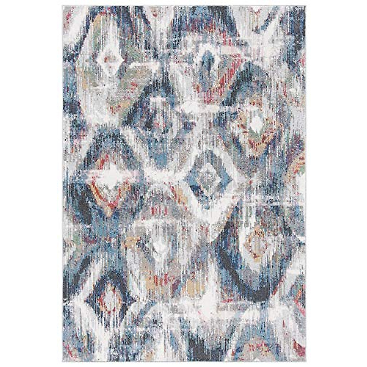 SAFAVIEH Phoenix Collection 9' x 12' Ivory/Blue PHX256A Modern Boho Distressed Non-Shedding Living Room Bedroom Dining Home Office Area Rug