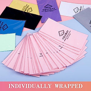 YouBay 8x16cm Jewelry Cleaning Cloth - 30 Pcs Individually Wrapped Silver Polishing Cloth for Jewelry Polishing Cloth for Sterling Silver | Gold | Brass | Platinum (Pink)