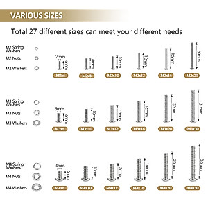 1504 Pieces Button Head Socket Cap Screws Nuts Washers Kit, Kindroufly M2 M3 M4 Screw Assortment Kit, Machine Screws, 304 Stainless Steel, Fully Machine Thread, Silver