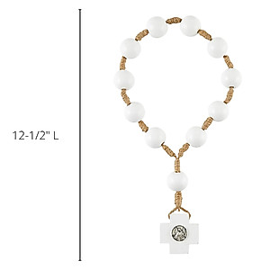 Guardian Angel Door Knob Rosary with Large White Beading, Religious Keepsake Prayer Beads, 12.5 inches