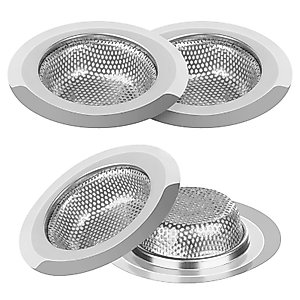 Ohtomber 4 Pack Sink Strainer - Stainless Steel Kitchen Sink Strainers for Kitchen Sink with Large Wide Rim 4.5" Diameter, Sink Food Catcher Drain Strainer Cover for Most Kitchen Sink Drain
