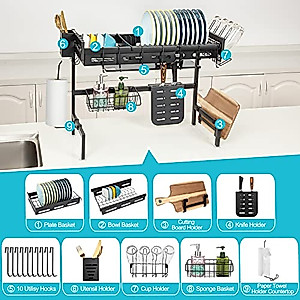 Fashionwu Over Sink Dish Drying Rack, Adjustable Multifunctional Dish Drainer for Kitchen Storage Countertop Organization, 25.6-35.5in
