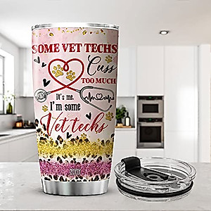 ZOXIX Vet Tech Cups Tumbler Glitter Leopard Stethoscope Medical Veterinarian Coffee Mug With Lid 20oz Stainless Steel Cup Cute Veterinary School Graduation Gifts For Girls