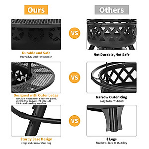 Hykolity 35 Inch Fire Pit with Cooking Grate & Charcoal Pan, Outdoor Wood Burning BBQ Grill Firepit Bowl with Cover Lid, Steel Round Table for Backyard Bonfire Patio Picnic