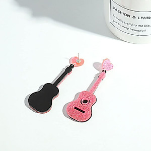 Acrylic Classical Guitar Earrings Retro Renaissance Rock Band Music Guitar Dangle Earrings Punk Style Violin Instrument Drop Earrings Hypoallergenic Lightweight Guitar Earrings for Women (Black)