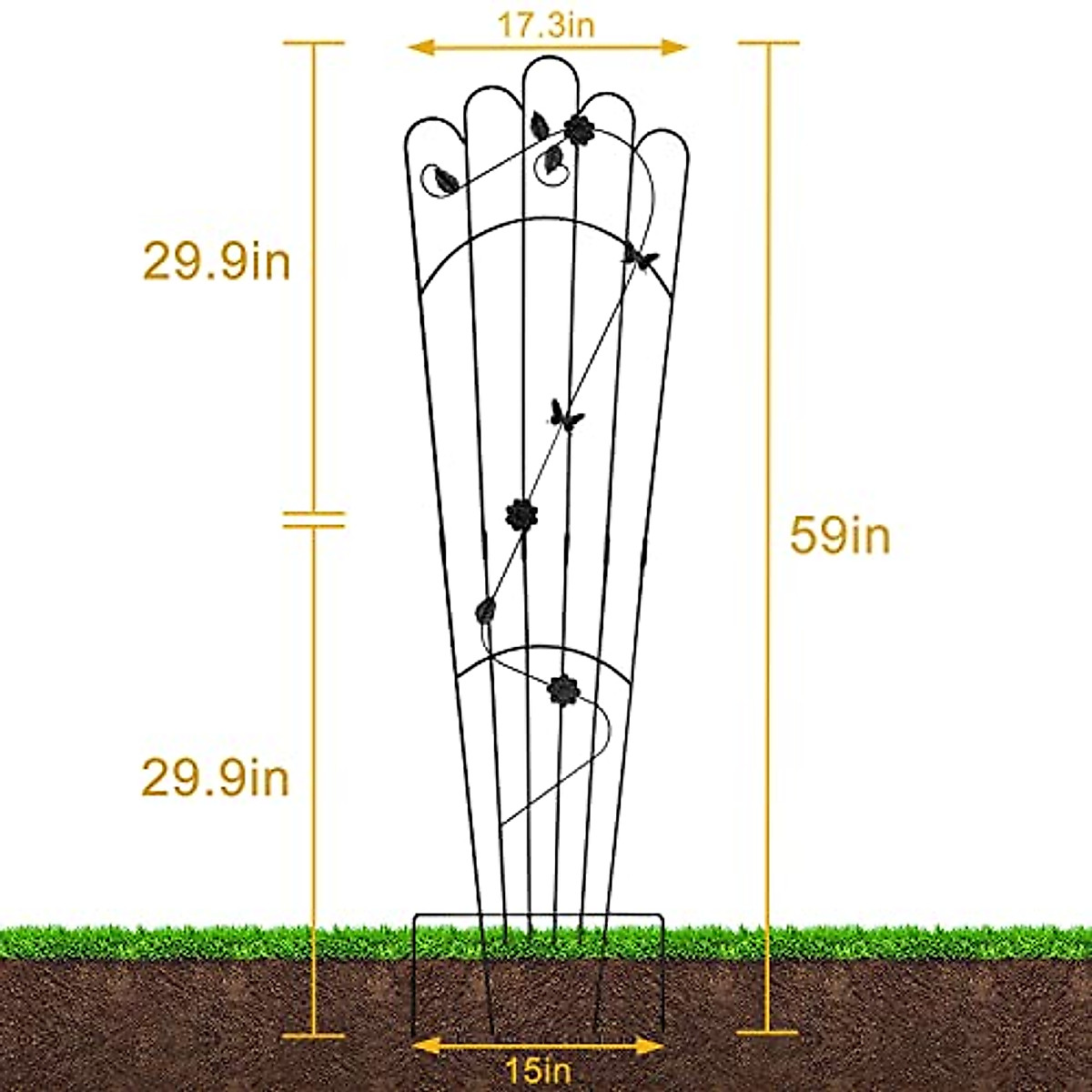 XYADX Meta Detachable Trapezoidal Garden Trellis for Climbing Plants 60 Inches Sturdy Black Patio Plant Support for Indoor Plants Trellis for Rose, Vegetable Flower, Backyard Pack of 2 - Black
