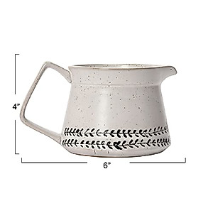 Creative Co-Op Stoneware Creamer with Debossed Pattern, Antique White and Blue Reactive Glaze, 6" L x 4" W x 4" H