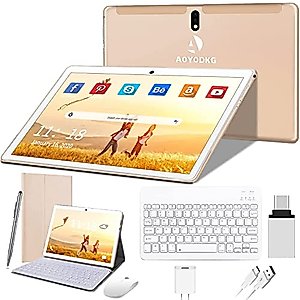 AOYODKG Android 11 Tablet 10 Inch with Keyboard, 4GB RAM 64GB ROM 128GB Expand Quad Core 1.6Ghz Processor Dual Camera, Mouse, OTG, Type C, 4G LTE & 2.4G WiFi Version 2 in 1 Tablet, AYO-A22