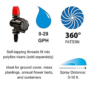 Rain Bird MSF2PKS Drip Irrigation 10-32 Threaded Micro-Spray Nozzle, 360° Full Circle Pattern, 0 - 10' Spray Distance, 2-Pack