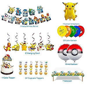 Cartoon birthday party supplies, including happy birthday banners, cupcakes, tablecloths and stickers, children's cartoon party decorations