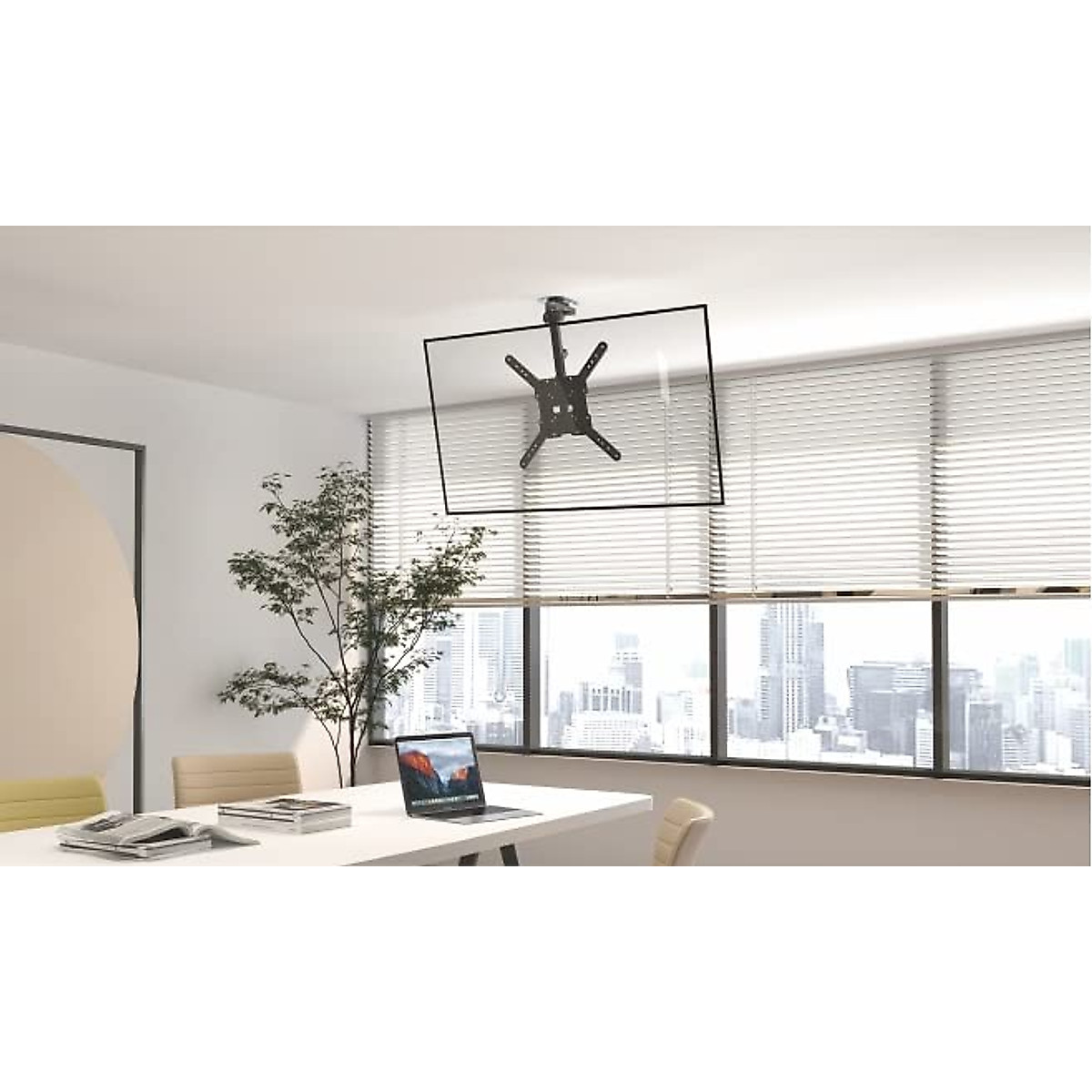 Mount Plus CM344 Flip Down TV and Monitor Roof Ceiling Swivel Mount | Fits Flat TV 23 to 55 Inches | VESA Compatible 200x200, 400x400 | Height Adjustable | Pitched Roof