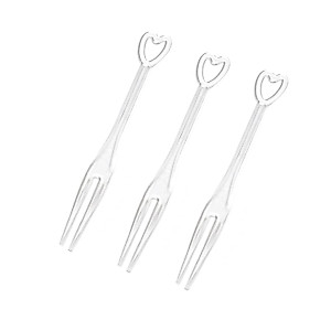 Honbay 200PCS Transparent White Disposable Fruit Forks Dessert Forks Cake Forks Appetizer Forks Plastic Cocktail Picks Sticks Cute Heart Shaped Food Picks
