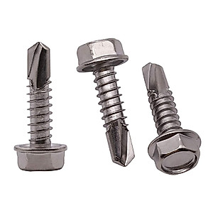#10 x 1 (50 Pack) Hex Washer Head Self Drilling Screws (1/2" to 2-1/2" Available), Hex Drive, Flange Hex Self Tapping Screws, 410 Stainless Steel Sheet Metal Screws, No Pre-drilled Needs