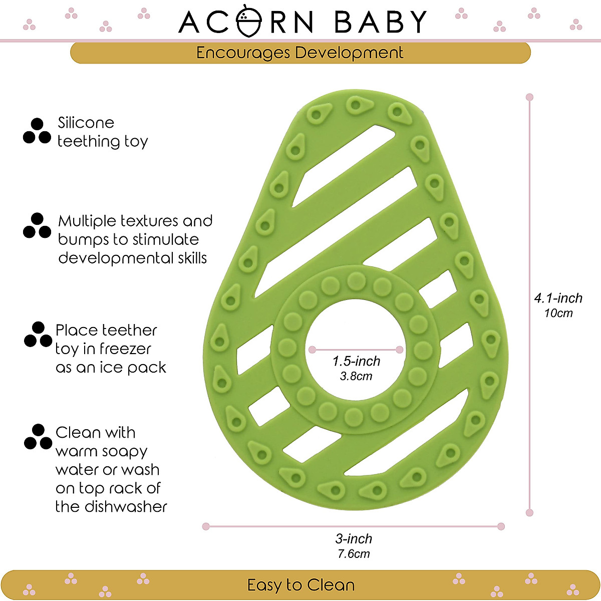 Acorn Baby - Teething Toy - Avocado Silicone Teether Toy Promotes Cognitive Development - Relives Sore and Swollen Gums