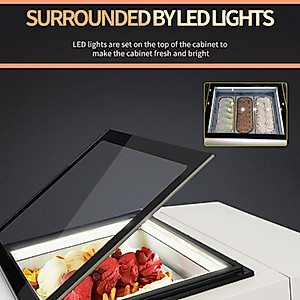Mvckyi Commercial Display Refrigerator, Countertop 3 1/3GN PAN Hard Ice Cream Dipping Cabinet Chest Refrigerated, White Gelato Ice Cream Freezer Display Refrigerators with LED Lighting