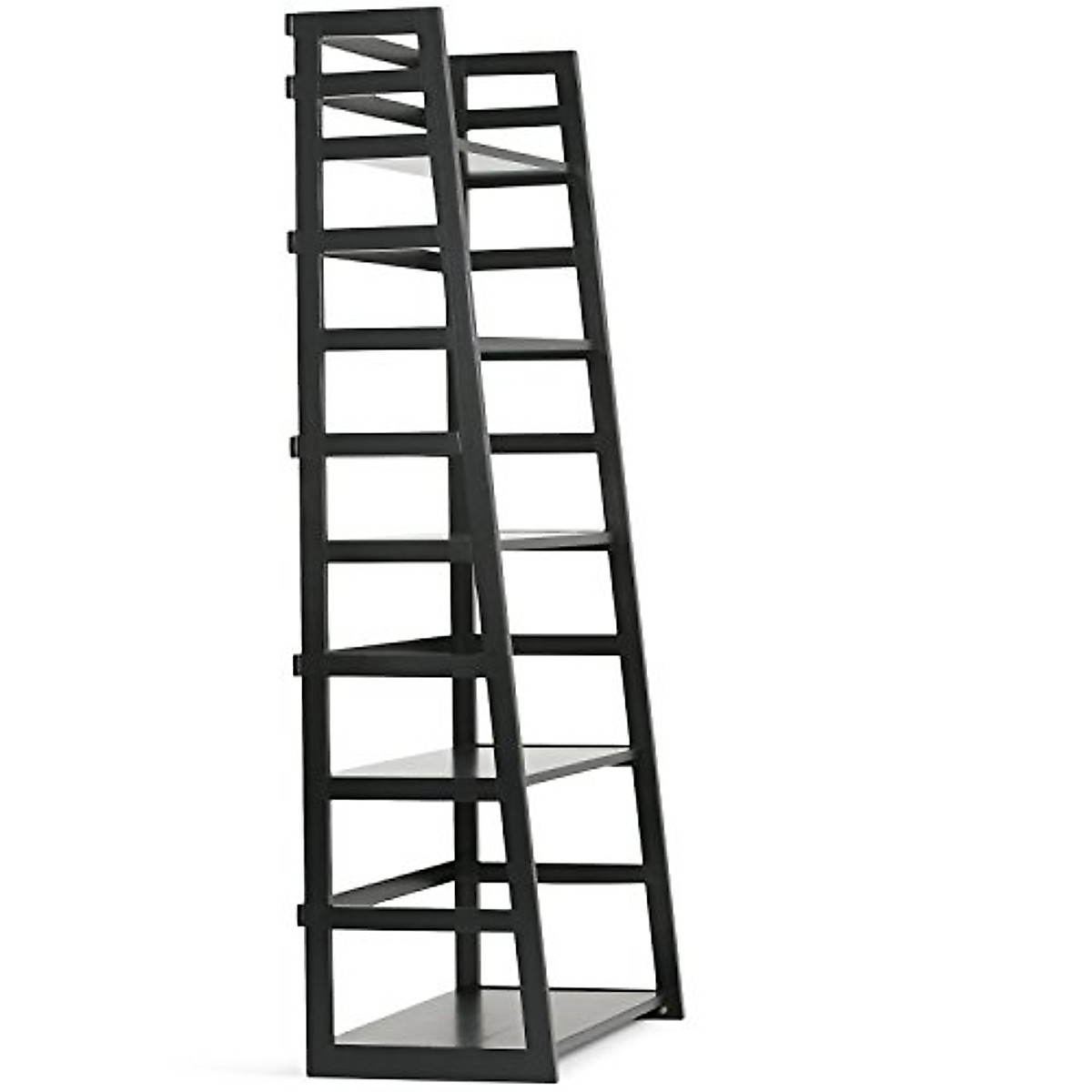 SIMPLIHOME Acadian SOLID WOOD 30 Inch Transitional Ladder Shelf Bookcase in Black, For the Living Room, Study Room and Office