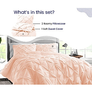 Dee's Collection Alaskan King Size Duvet Covers Egyptian Cotton 600 Thread Count Ultra Soft and Breathable 3 Piece Set Peach Pinch Quilt Cover with Zipper Closure & Four Corner Ties