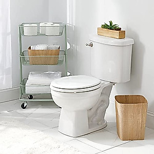 mDesign Square Trash Can Wastebasket, Garbage Container Bin - for Bathrooms, Powder Rooms, Kitchens, Home Offices - Natural/Tan Wood Print