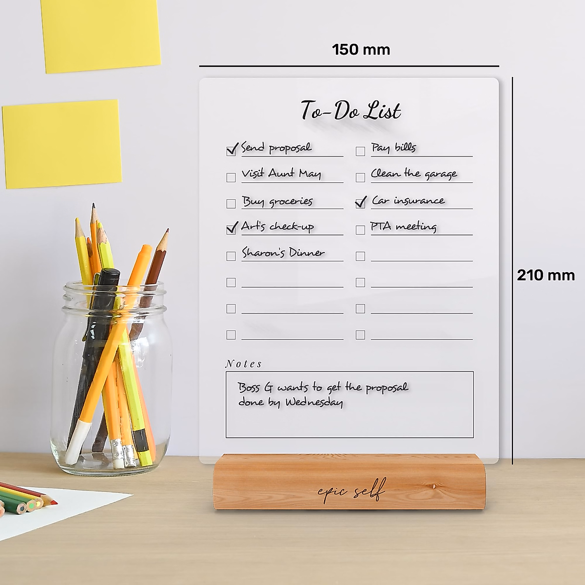 Epic Self Help – Acrylic To-Do List – Laser Cut Calendar for Organization & Focus – Clear Wipe Clean Dry-Erase Board – Desk Planner Stand – Minimalist Design for Office or Bedroom – Productivity Tool