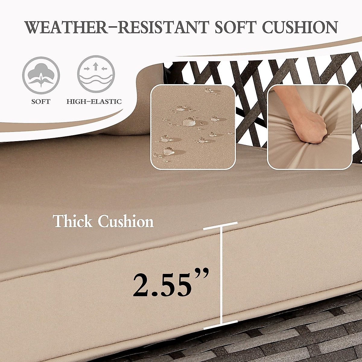 MAGIC UNION 3-Person Wicker Hanging Porch Swing, Patio Outdoor Rattan Swing Bench W/ 3 Back Cushions & 1 Seat Cushion, Sturdy Steel Chain for Deck, Backyard, Garden