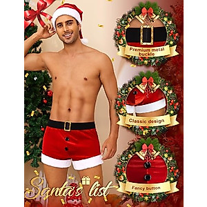 RSLOVE Men's Christmas Lingerie Set Sexy Santa Outfits 2PCS Red Boxers Holiday Briefs Underwear With Hat S