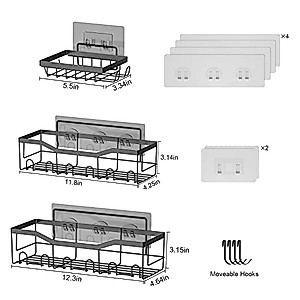 Shower Caddy,Adhesive Shower Organizer,Rustproof Stainless Steel Shower Shelves,Shower Shelf for Inside Shower, No Drilling Rustproof Bathroom Shower Caddy Basket Shelf with Soap Holder and 4 Hooks