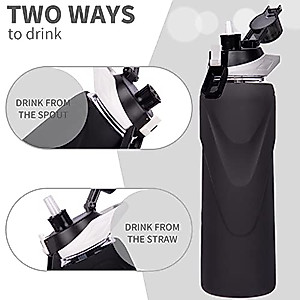 DEARRAY 32 oz Sports Glass Water Bottle with Straw & Silicone Sleeve Reusable BPA-free Borosilicate Glass Drinking Bottle with Flip Top Lid & Handle Wide Mouth (Deep Black)