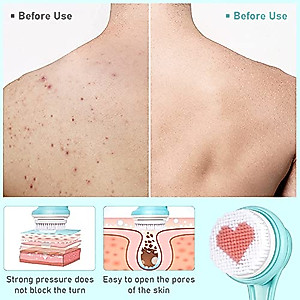 Electric Body Bath Brush Rechargeable Back Brush Long Handle for Shower Brush Silicone Body Scrubber with 5 Rotating Brush Heads for Women Men Body Cleaning Exfoliating Massage (Blue)