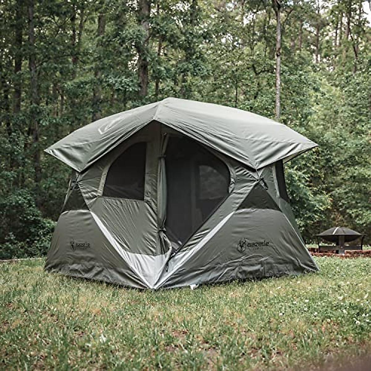 Gazelle Tents™ T4 Hub Tent, Easy 90 Second Set-Up, Waterproof, UV Resistant, Removable Floor, Ample Storage Options, 4-Person, Alpine Green, 78" x 94" x 94", GT400GR