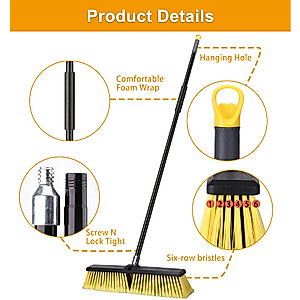 KeFanta 18 Inches Push Broom Outdoor- Heavy Duty Broom with 63" Long Handle for Deck Driveway Garage Yard Patio Warehouse Concrete Floor Cleaning