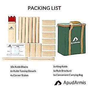 ApudArmis Kubb , Viking Chess Outdoor Clash Toss Yard Game with Carrying Case - Rubber Wooden Backyard Lawn Games Set for Teenagers Adults Family