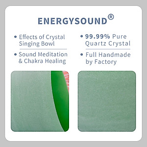 ENERGYSOUND Green Colored Frosted F Note Heart Chakra Frosted Quartz Crystal Singing Bowl 10 inch mallet and o-ring included
