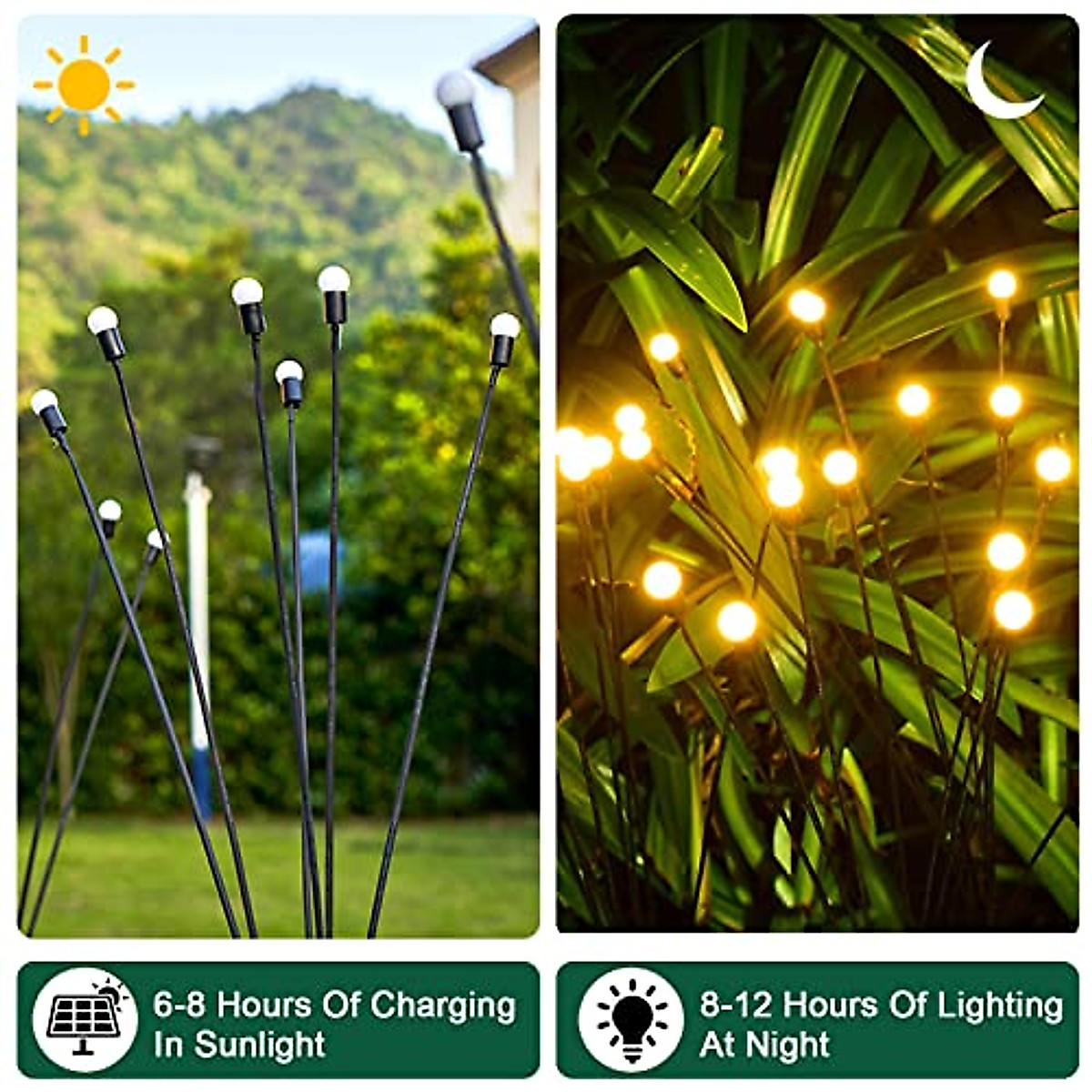 Elitecran Solar Garden Lights, 1 Pack 8 LED Solar Firefly Lights, IP65 Solar Landscape Light, Swaying Decorative Lights for Garden Yard Patio Path for Halloween Christmas (Warm Light, 1 Pack)